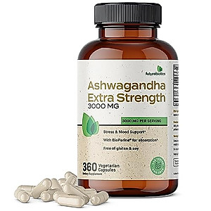 Futurebiotics Ashwagandha Capsules Extra Strength 3000mg - Stress Relief Formula, Natural Mood Support, Stress, Focus, and Energy Support Supplement, 360 Capsules