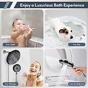 Rain Shower Head with Handheld Spray, Lanhado 8.5'' Shower Head with hose, 4 Setting High Pressure Shower Heads, Anti-leak Rainfall Shower Head with Holder, Waterfall Showerhead, Silver