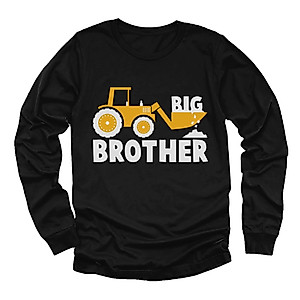 Tractor Big Brother Shirt Baby Reveal Sibling Boy Kids Long Sleeve T-Shirt 2T Black