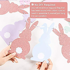 Whaline Easter Banner Decoration Happy Easter Banner Garland, Glitter Easter Bunny Bunting Flag Farmhouse Banner Spring Themed Party Favors Supplies, Happy Easter Day Home Decor for Mantle Fireplace