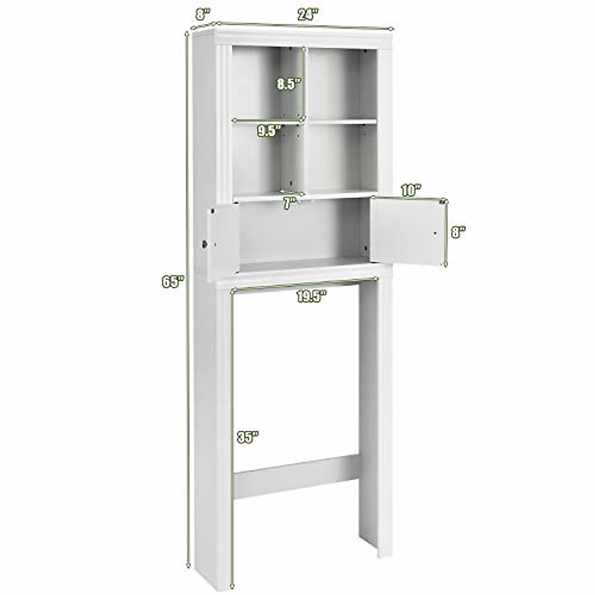 Giantex Over The Toilet Storage Cabinet Shelf, Toilet Shelf Organizer Cabinet Toilet Storage Rack w/ 4 Open Cubes Adjustable Shelves & Double-Door Cabinet, Bathroom Organizer Over Toilet, White