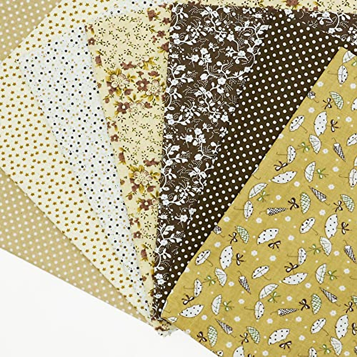 Pofik 7 pcs/lot Quilting Fabric Bundles,100% Cotton Fat Quarters Printed Craft Fabric, 20 x 20 inches (50cm x 50cm) Precut Squares Sheets for Patchwork DIY Craft Sewing (Brown)