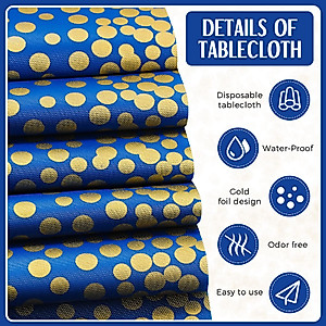 Breling 8 Pack Navy Blue and Gold Disposable Plastic Tablecloths and Satin Table Runner Set, 54 x 108 Inch Tablecloth, 12 x 108 Inch Table Runners for Wedding Graduation Birthday Baby Shower New Year