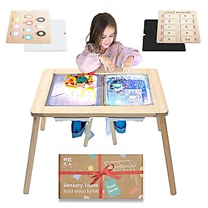 MEKA Sensory Table 6-in-1, Kids Light Table with 2 Sensory Bins 6 Play Panels, Toddler Table Kids Activity Table, Wooden Sensory Table for Toddlers Age 3-5,Multi-Use Light Table for Kids Sensory Table