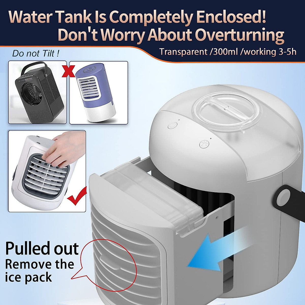 Portable Air Conditioner,Mini Personal Air Cooler,Desktop Portable Ac with Ice Packs,2000 mAh Rechargeable Battery