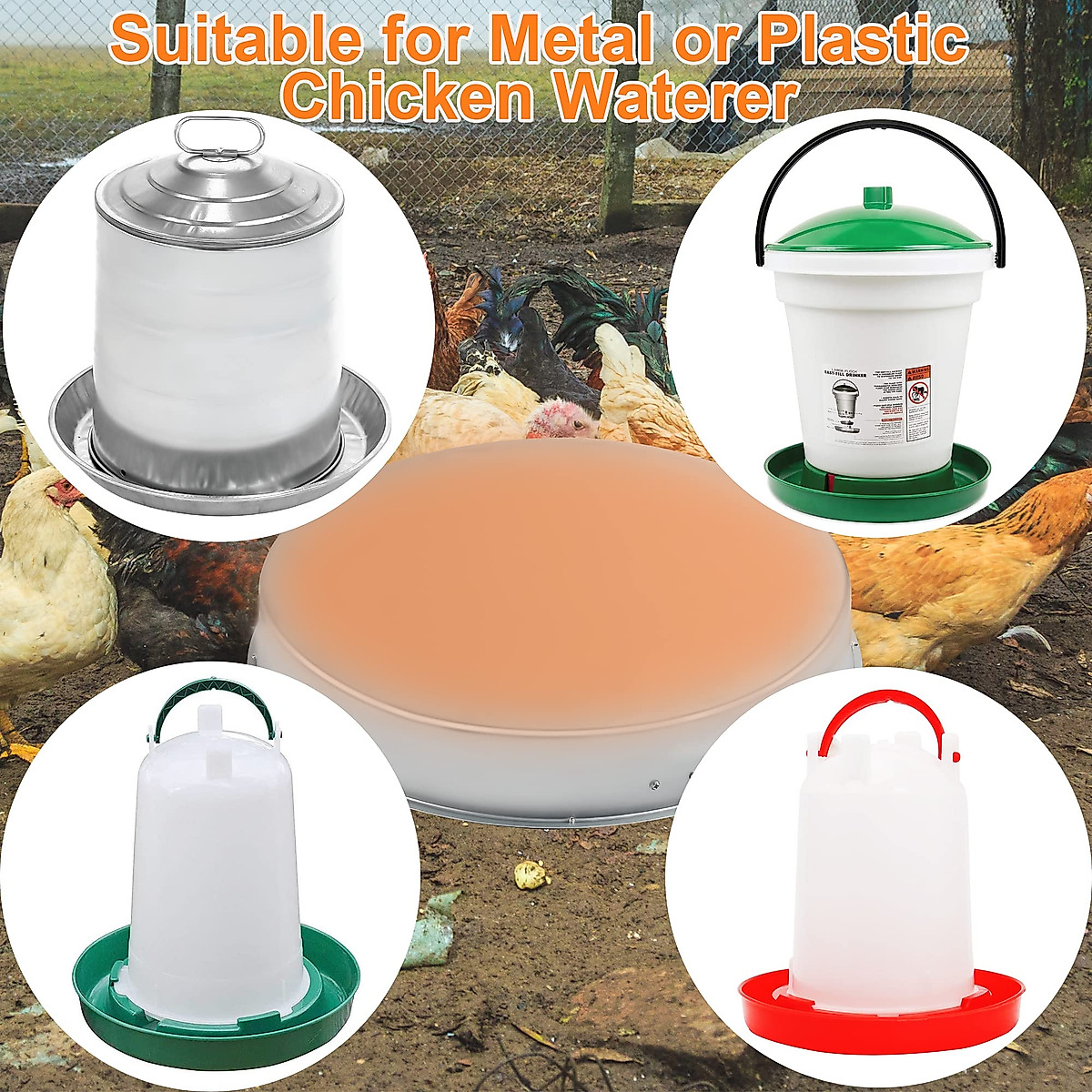 Poultry Chicken Water Heater: Chicken Water Heater Base for Winter, for Plastic/Metal Poultry Watere Under 6 Gallons, Heated Waterer for Chickens 130W