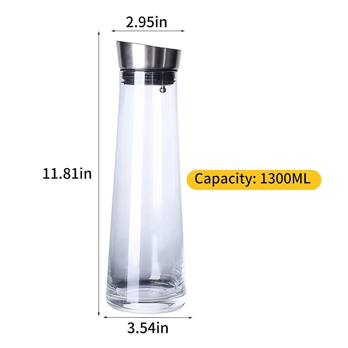 Water Carafe with Lid,Glass Carafe 1.3 liter Water Carafe Glass Jug with Lid and Spout-Fruit Juice Pitcher for Hot/Cold Water, Ice Tea and Juice Beverage