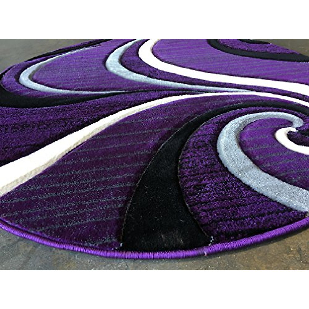 Contempo Modern Round Area Rug Swirl Purple Grey & Black Design 344 (7 feet 3 inches X7 feet 3 inches Round)