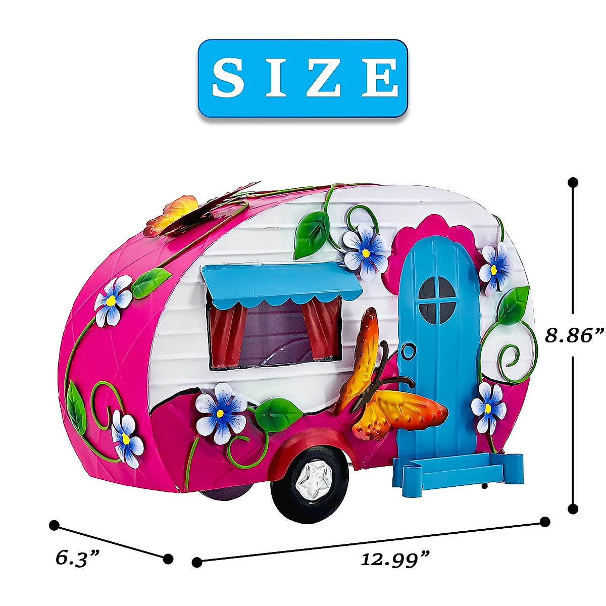 SUBOLO Fairy Camping Trailer Garden Statue Outdoor Metal Fairy House Garden Decor for Home Lawn Porch Patio Decoration