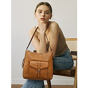 S-ZONE Women Genuine Leather Hobo Shoulder Purse and Handbags Top Handle Ladies Bag with Front Pocket