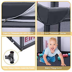 Baby Playpen, Playpen for Babies and Toddlers Indoor & Outdoor Kids Activity Center with 50 Ocean Balls Small Baby Playard Breathable Mesh Kids Safety Play Area, 47in x 47in (Dark Gray)