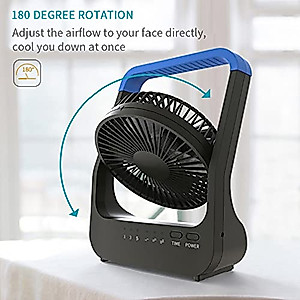 ALAGOON D Battery Operated Fan Portable for Hurricane, 214 H Super Long Lasting Desk Fan with Timer, 5'' Desk Fan Portable for room and camping, Quiet USB Fan for Office Bedroom, 3 Speeds (Blue)