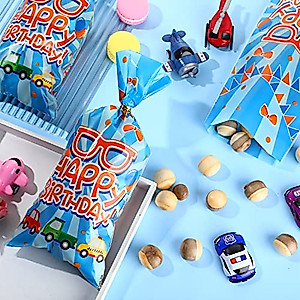 100 Pcs Birthday Party Cellophane Treat Bags English Teacher Party Bags Plastic Candy Goodie Bags Birthday Favors Gift Bags with 100 Pcs Twist Ties for Kid Blue Orange Themed Party Decoration Supplie