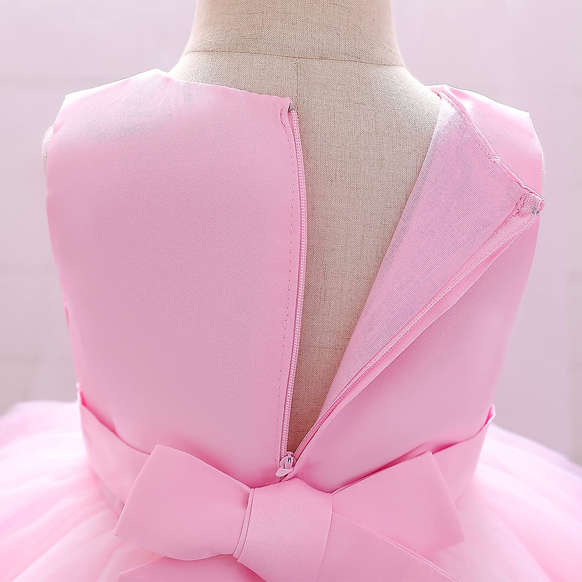 Flower Baby Girl Lace Dress Toddler Tulle Sleeveless Bow Princess Party Wedding Pageant Bridesmaid (Pink.4-5 T)