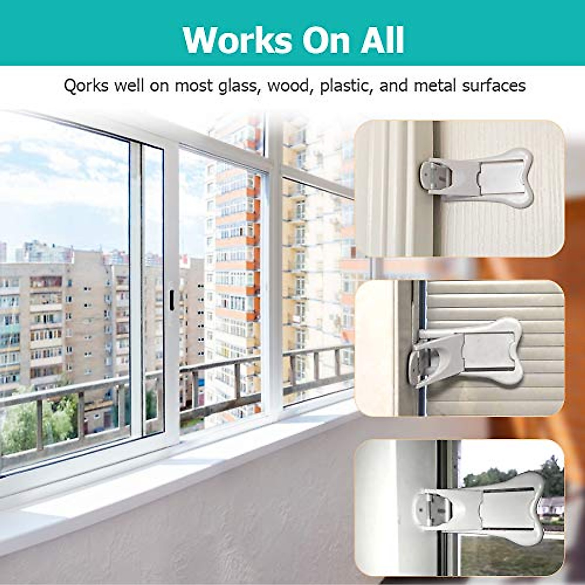 Fangze Sliding Glass Door Child Lock - 6 Pack Baby Safety Slide Window Locks for Kids Proof Patio Closet Doors No Drilling Tools Needed