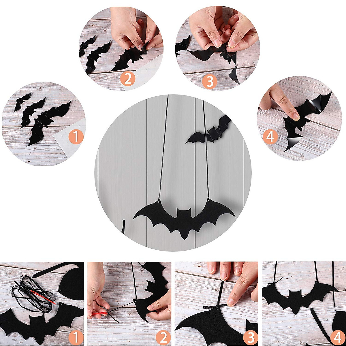 46 Pieces Halloween Bat Spider Decorations Hanging Bats and Spiders Wall Decals Window Stickers Halloween Party Supplies