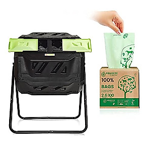 SQUEEZE master 43Gallon Large Compost Tumbler Bin -Outdoor Garden Rotating-with 100% 2.6Gallon/ 9.8 Liter-100 Counts Compostable Trash Bags