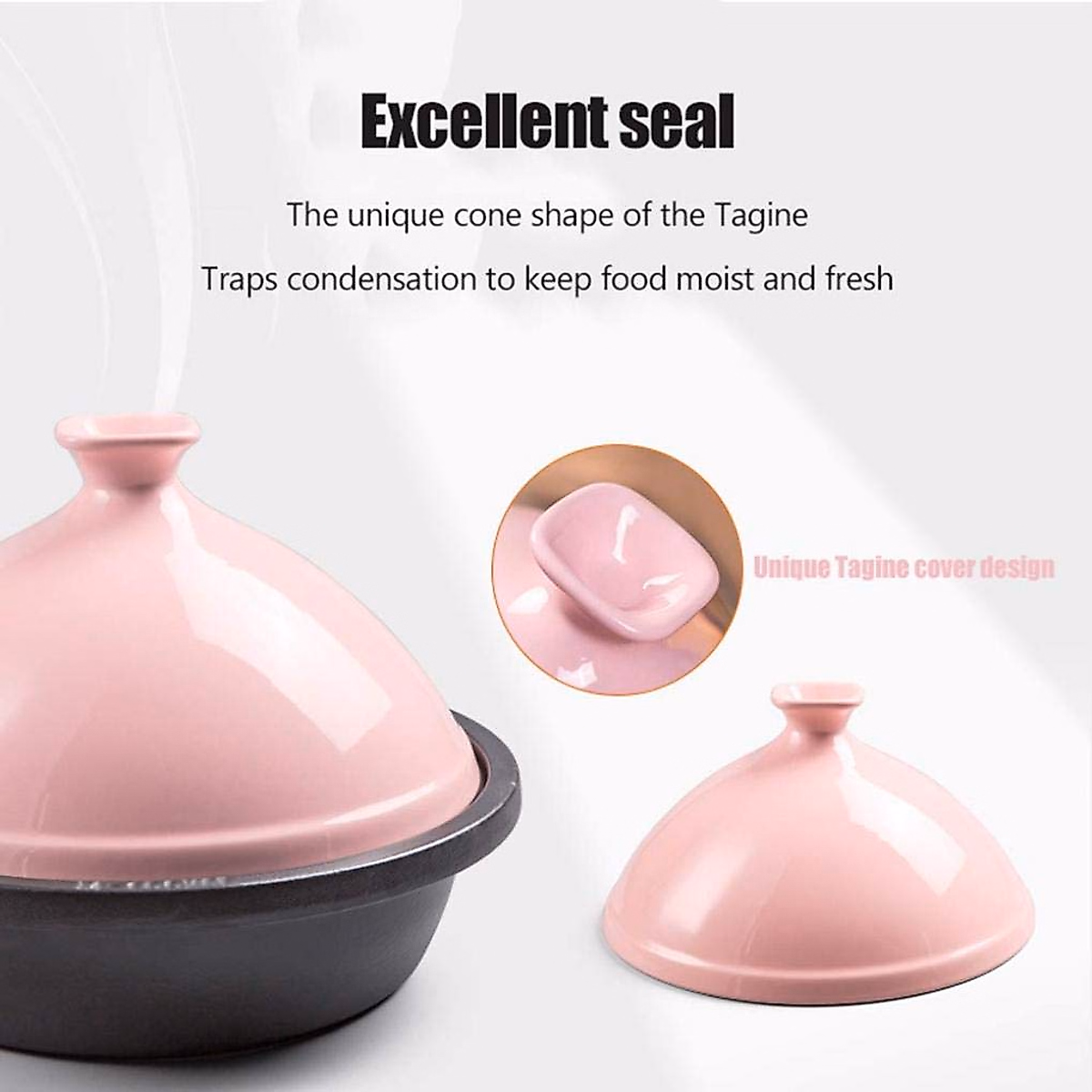 MYYINGBIN Round Tagine with Enameled Cast Iron Base and Heat-Resistant Ceramics Lid Easy to Clean, Housewarming Gifts, Pink
