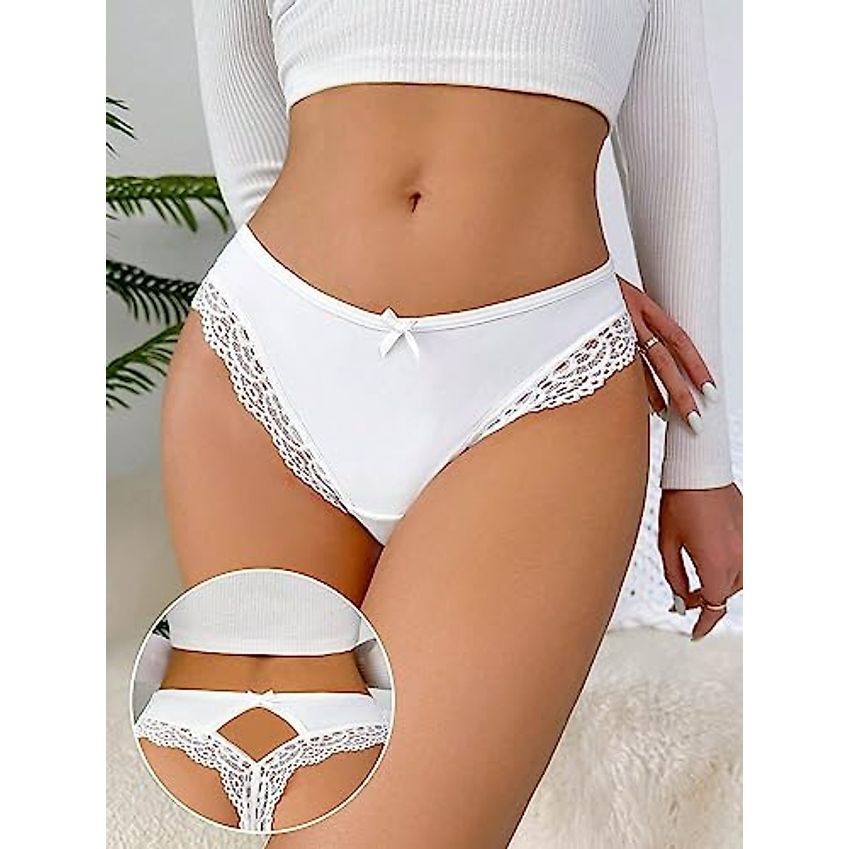 Milumia Women Sexy Panties Lace Lingerie Underwear Cheeky Naughty Bikini Brief Seamless Hipsters Bikinis Solid White Large
