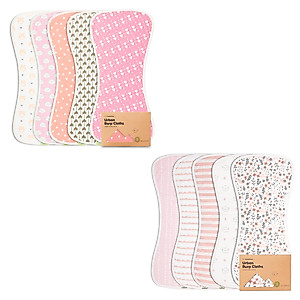 KeaBabies Burp Cloths Bundle - 5 Pack Ultra Absorbent Burping Cloth (Pink Dreams & Sweet Charm)