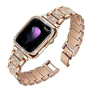 Mesime Compatible for Apple Watch Band with Screen Protector Case, Jewelry Replacement Band 45mm 44mm 42mm 41mm 40 mm 38mm 2 Pack Bling Protective Cover for iWatch Series 8/7/6/5/4/3/2/1/SE Women