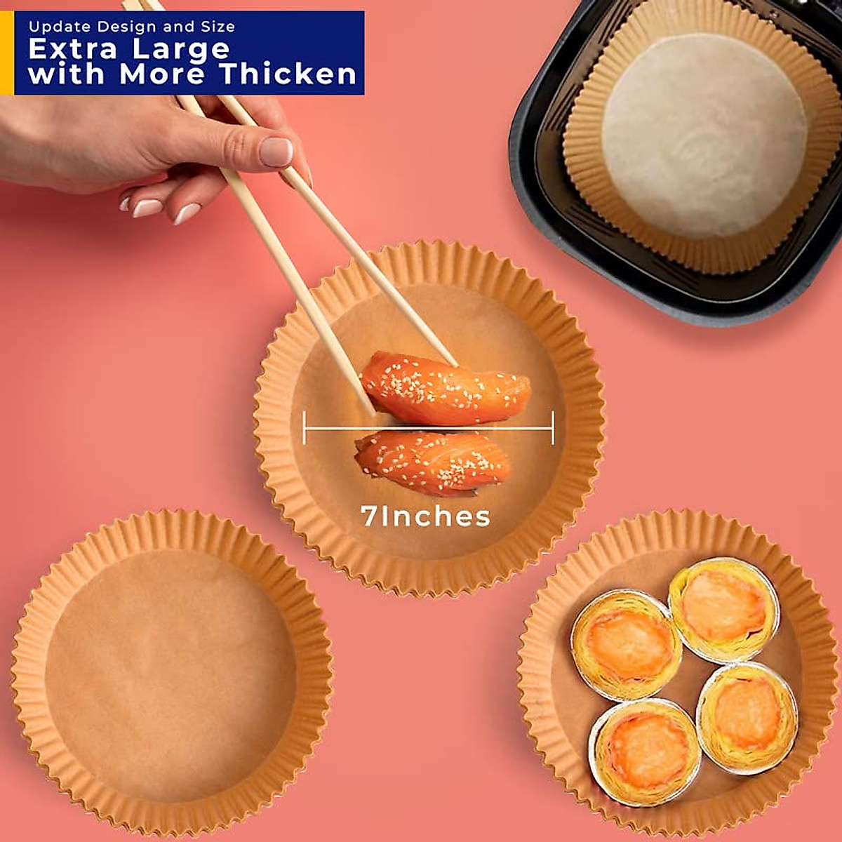 air fryer liners disposable, nonstick, grease, oil-proof air fryer liners, ideal for microwave, and air fryers, 7-inch parchment paper round best for 4-8 quartz from kitchen acquisition 7inch-100 pcs