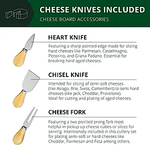 ROYAL CRAFT WOOD Bamboo Cheese Large Round Board and Knife Set with Charcuterie Board & Serving Tray Non - Expandable