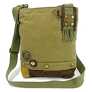 Chala Canvas Crossbody Messenger handBags with Keyfob/Coin Purse - (Green Paw) (Olive -Teal Paw)