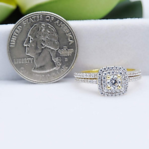 Dazzlingrock Collection Round Cubic Zirconia Double Halo Wedding Ring Set for Women (1.50 ctw, Color White, Clarity Clean) in 10K Yellow Gold, Size 7.5