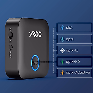 YMOO Optical Bluetooth 5.3 Transmitter Receiver for Speaker/TV/Bluetooth Headphones, 3.5mm Jack AUX Bluetooth Audio Adapter for Airplane, AptX Low Latency,130ft Range for Tablet/Smartphone,Dual Link