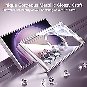 JUESHITUO for Samsung Galaxy S23 Ultra Case, [Full Camera Cover Protection] [Compatible with MagSafe] Magnetic Metallic Glossy Clear Luxury Soft Case for Galaxy S23 Ultra 5G 6.8 inch -Lavender Purple
