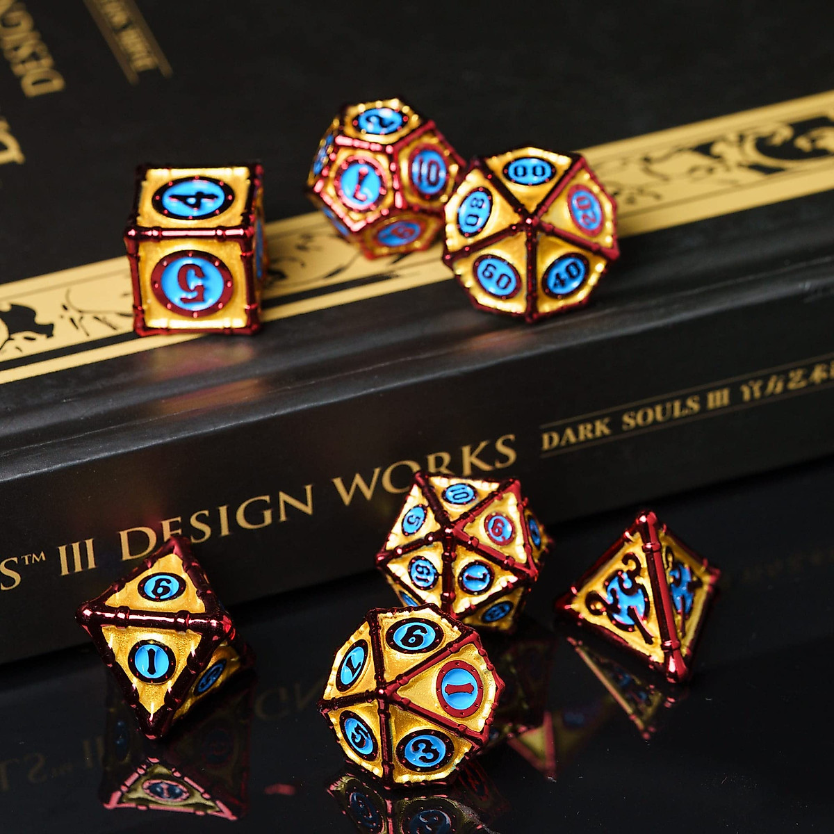 UDIXI Metal DND Dice Set, 7PCS Polyhedral D&D Dice Set Pipe d n d Dice for Dungeons and Dragons Gift, Metal Dice Set d&d for Role Playing Dice(Golden Blue)