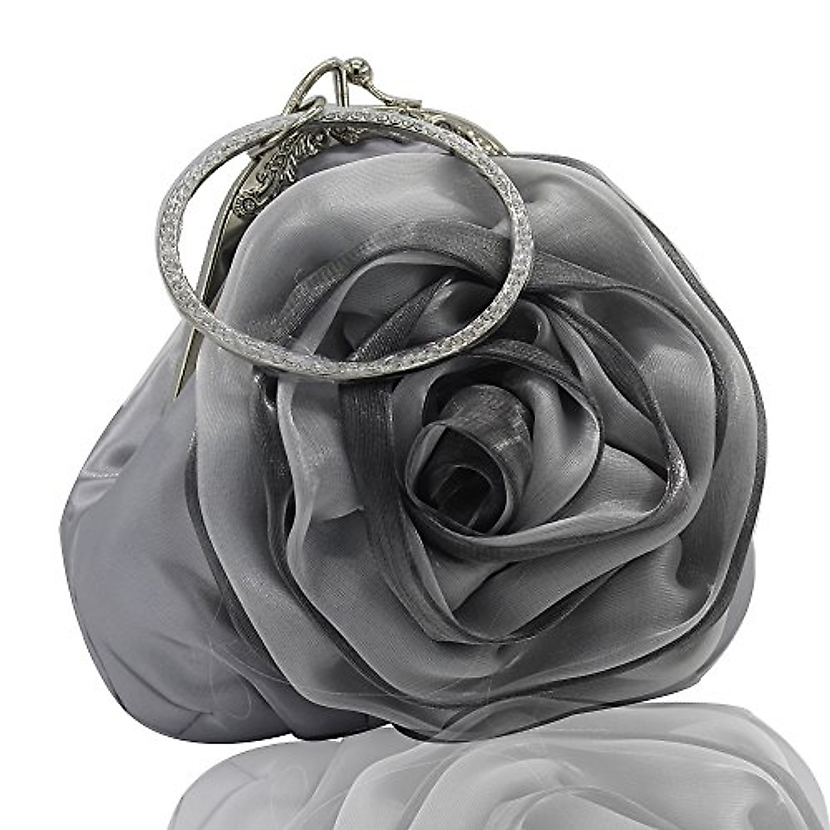 Kingluck Silk Flower Slot Pocket Hasp Totes Frame Women Kingluck Flower Evening Handbags/Clutches In Wedding Handbag (grey)