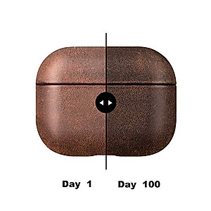 AirPods Pro Leather Case Cover, MAOGOAM Genuine Vintage Oil Wax Crazy Horse Cowhide Leather Case Cover for Airpods Pro 2019, Indiana Jones Style, Handcrafted Fully, The Front LED Visible, Dark Brown
