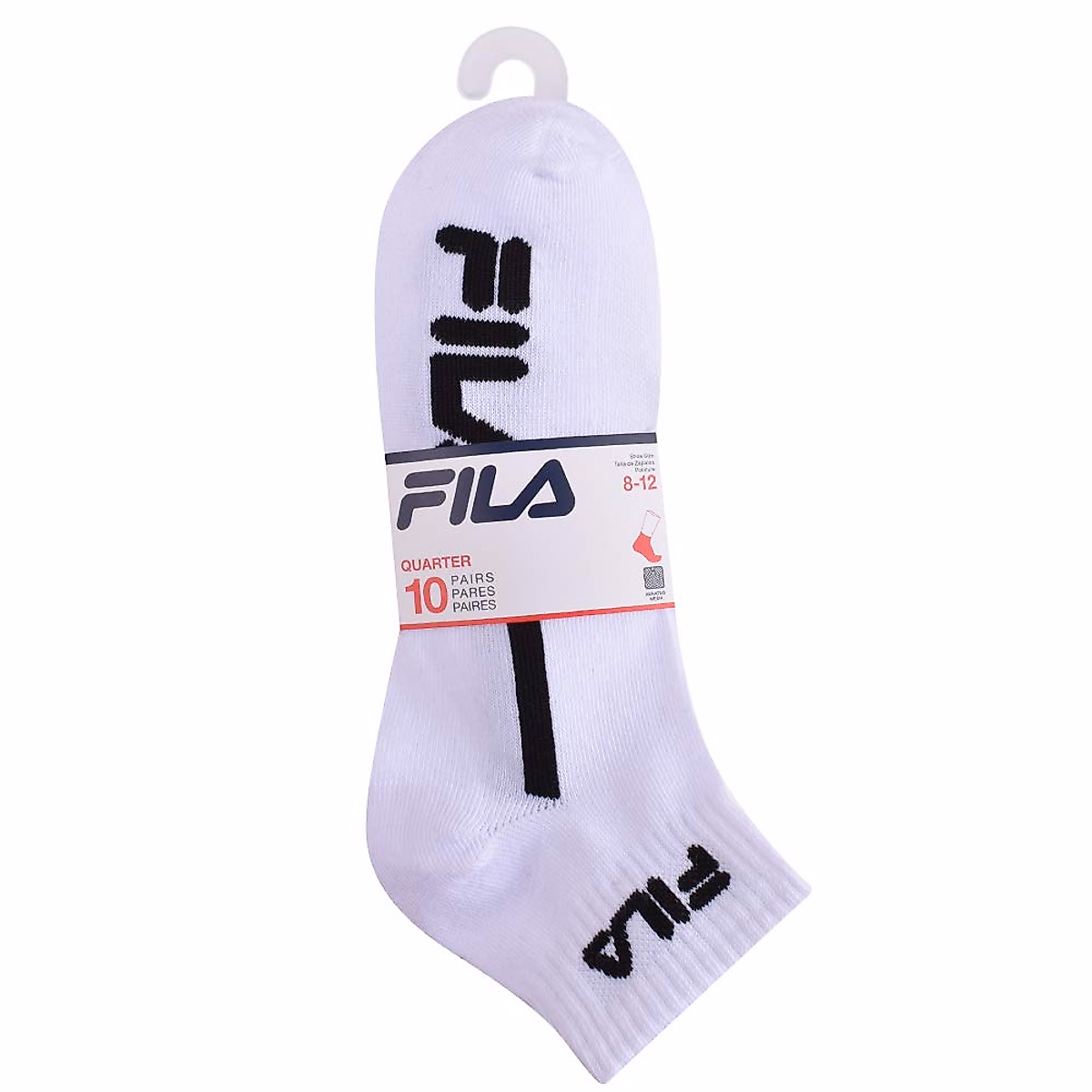 Fila mens Racing Striped Quarter Socks, White (10 Pack), One Size US