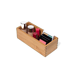 Lipper International Bamboo Wood Utensil Holder Storage Box for Cooking Tools, Makeup, or Office Supplies, 4" x 9 1/4" x 3"