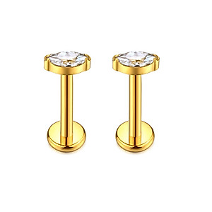 KaseStyle G23 Titanium Threadless Push-in Labret Lip Monroe Tragus Earrings Clear CZ Push Back Stud Helix Piercing Jewerly for Men Women (A,8mm 16G Gold)
