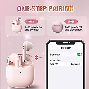 Pink True Wireless Earbuds Bluetooth 5.3 with Microphone for Working Out Noise Canceling Blue Tooth Ear Buds Deep Bass TWS Wireless Earphones with Charging Case in Ear Headphone for iPhone Android