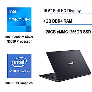 ASUS VivoBook Go L510 Laptop, 15.6" FHD Display, Intel Pentium Silver N5030 Processor, 4GB RAM, 128GB +256GB SSD, HDMI, Wi-Fi, Bluetooth, Windows 11 Home, 1 Year Microsoft 365, Black
