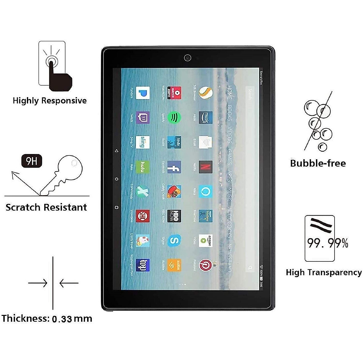 EC-Touch [3-Pack] Screen Protector for Fire HD 8 (Only 2018/2017 Release,8th/7th Generation) 9H Hardness Clear Anti-Scratch Bubble Free Tempered Glass,Not fit Amazon Kindle Fire HD8 2020(Clear)