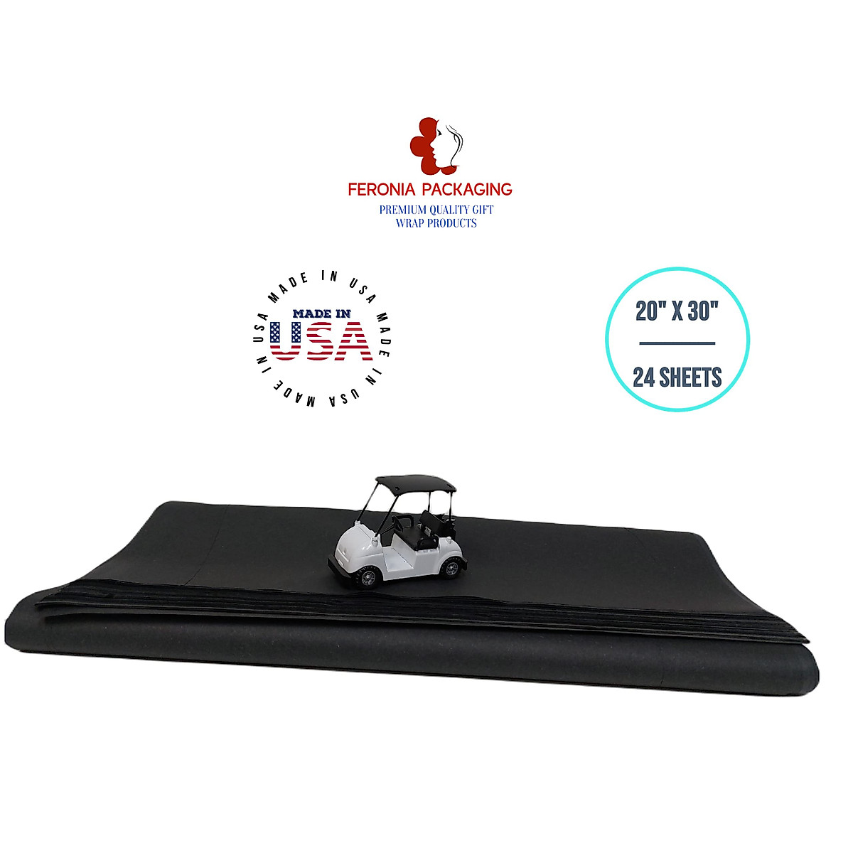 Black Tissue Paper Squares, Bulk 24 Sheets, Premium Gift Wrap and Art Supplies for Birthdays, Holidays, or Presents by Feronia packaging, Large 20 Inch x 30 Inch Made in USA