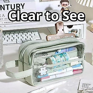 AuraGlor Clear Pencil Case Big Capacity Multiple Compartments Large Pencil Pouch Pen Bag Box Organizer Simple Pen Storage Aesthetic Stationery Cosmetic for Adults Men Women Office Essentials (Blue)