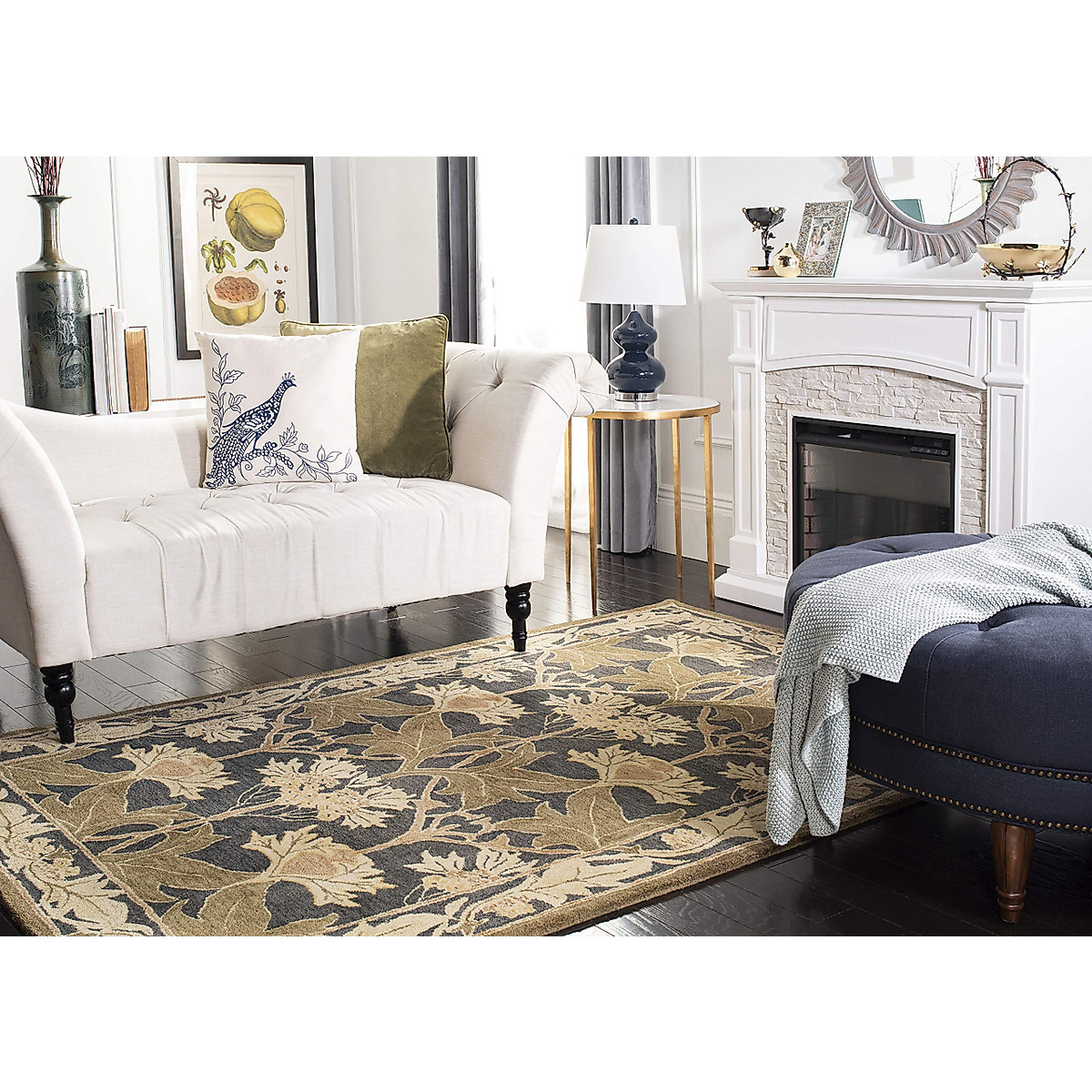 SAFAVIEH Anatolia Collection Accent Rug - 2' x 3', Navy & Sage, Handmade Traditional Oriental Wool, Ideal for High Traffic Areas in Entryway, Living Room, Bedroom (AN541A)