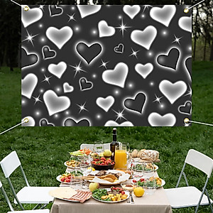 Mocsicka Black Heart 2000s Backdrop for Photoshoot Old School Photography Background 2000s Heart Valentine's Day 90s Banner Photo Booth Studio