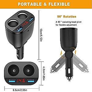 GemCoo Cigarette Lighter Splitter, 100W Cigarette Lighter Adapter with 2 Sockets Car Charger Adapter for iPhone iPad Android Samsung GPS Dash Cam DVD Player