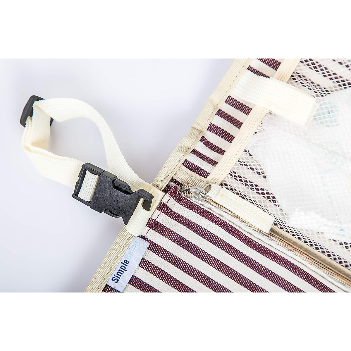 Simple Being Portable Changing Pad, Travel Diaper Canvas Clutch Mat, Diaper Bag Essential with Storage Pockets for Wipes and a Supportive Foam Head Pillow Padding (Red Stripe)