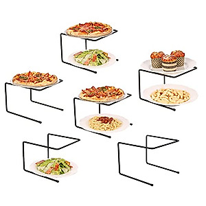 MyGift Set of 6 Black Metal Pizza Pan Riser Stands - Tabletop Hot and Cold Food Platter Tray Display - Countertop Baking Sheet Wire Cooling Racks