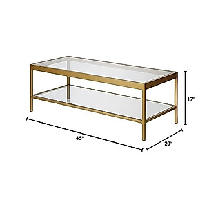 Henn&Hart 45" Wide Rectangular Rectangular Coffee Table in Brass, Modern Rectangular Coffee Tables for living room, studio apartment essentials