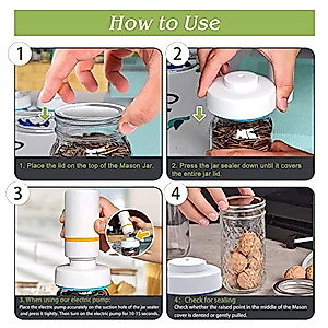 Mason Jar Vacuum Sealer,Electric Vacuum Sealer Kit for Wide-Mouth & Regular-Mouth Mason Jar,Rechargeable Automatic Food Vacuum Sealer with 8pcs Canning Lids Set