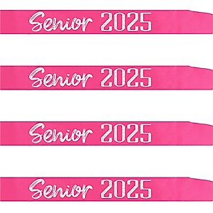 4Pcs Hot Pink Senior Sash 2025 Satin with Silver Glitter Letters - Senior Cheerleader 2025 Sash - 2025 Graduation Celebrations Sashes - Senior Cheer Sash - Class Competition Sashes - Hot Pink Silver
